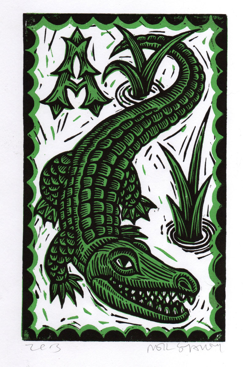 Alligator 8.5" x 11" Linocut Art Print – Horse & Hare