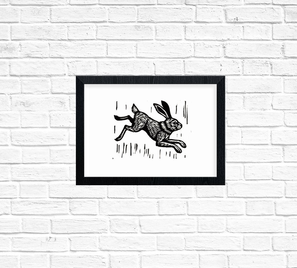 Rabbit Linocut Art Print - Hand Printed Linocut - Wall Decor - Home De ...